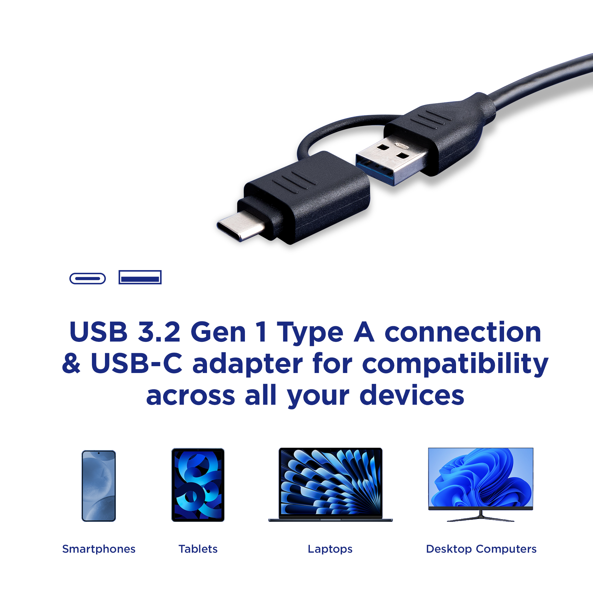 4-in-1 Memory Card Reader | Type A Cable with Type C Adapter